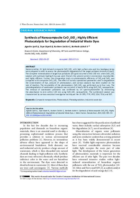 pdf “synthesis of nano composite ceo2 sio2 highly efficient