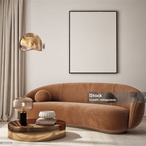 거실 벽에 모형 포스터 프레임 현대적인 디자인의 고급스러운 아파트 배경 현대적인 인테리어 디자인 3d 렌더링 3d 일러스트레이션