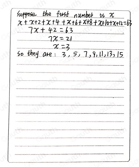 Solved 10 The Sum Of Seven Consecutive Odd Numbers Is 63 List All The Seven Odd Numbers [math]