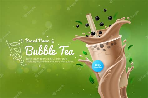 현실적인 버블 티 광고 무료 벡터