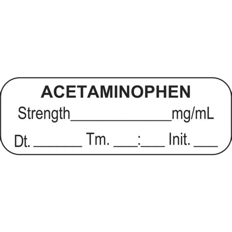 Anesthesia Label Acetaminophen Mgml Date Time Initial 1 12 X 12 United Ad Label
