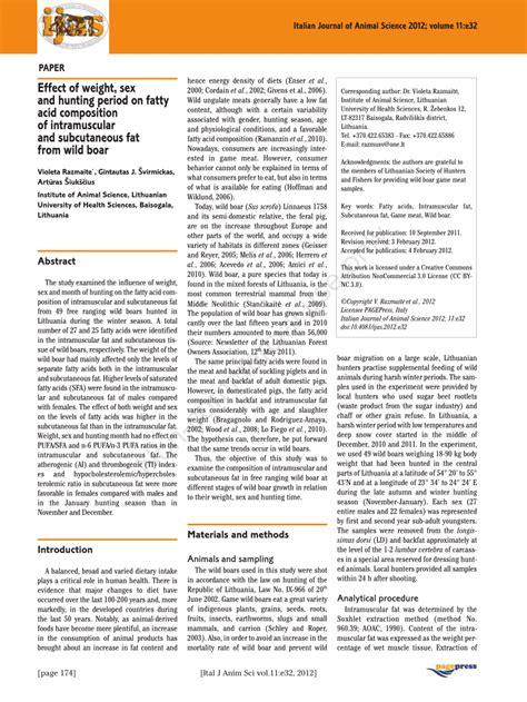 Pdf Effect Of Weight Sex And Hunting Period On Fatty Acid