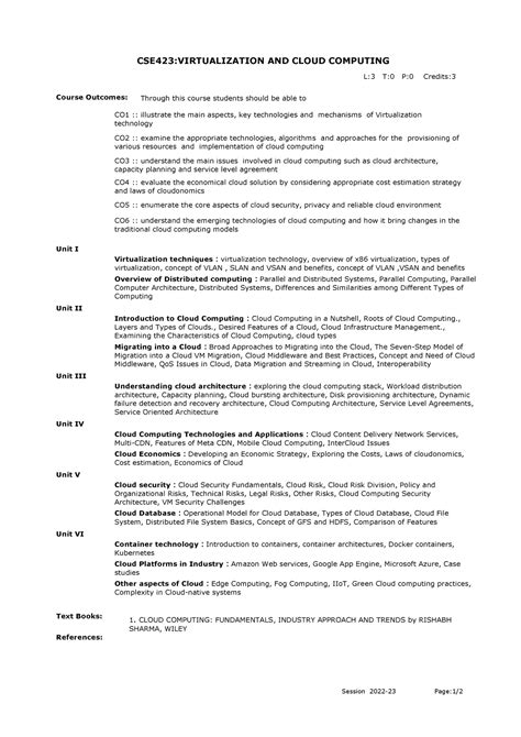 Cse423 Cse423virtualization And Cloud Computing Course Outcomes Co1