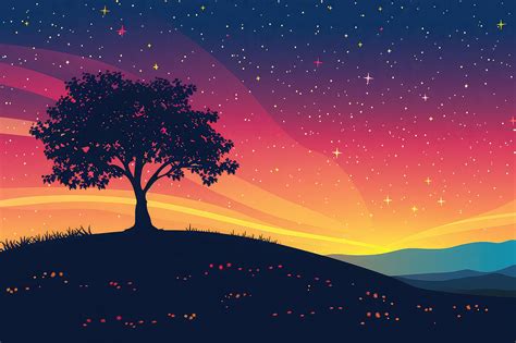 Colorful Sky And Tree Graphic By Background Graphics Illustration Creative Fabrica
