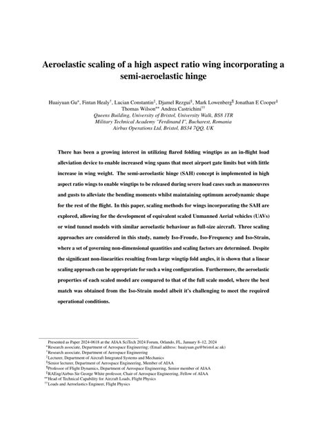 PDF Aeroelastic Scaling Of A High Aspect Ratio Wing Incorporating A