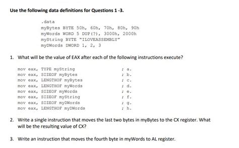 Use The Following Data Definitions For Questions 1 3