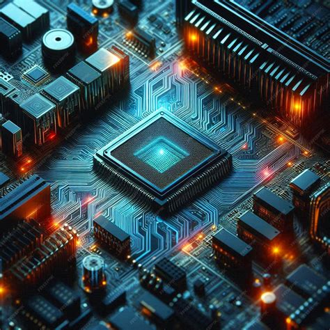 3d Motherboard Closeup Technology Computer Processor With Circuit Board And Electronic