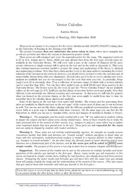 Calculus Pdf Vectorcalculus Lecturenotes