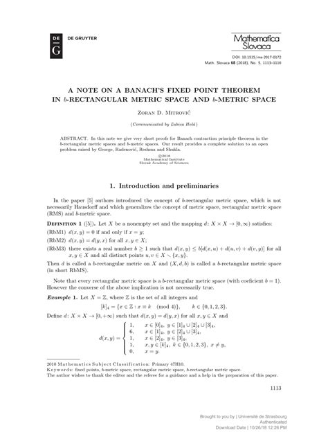 Pdf A Note On A Banachs Fixed Point Theorem In B Rectangular Metric