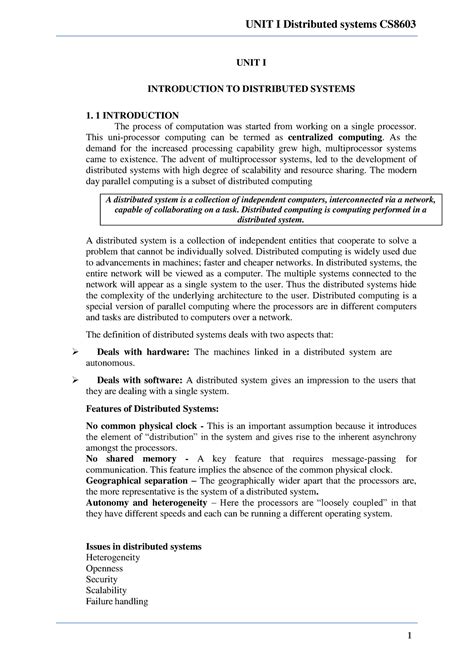 Cs8603 Unit I Print Out A Distributed System Is A Collection Of