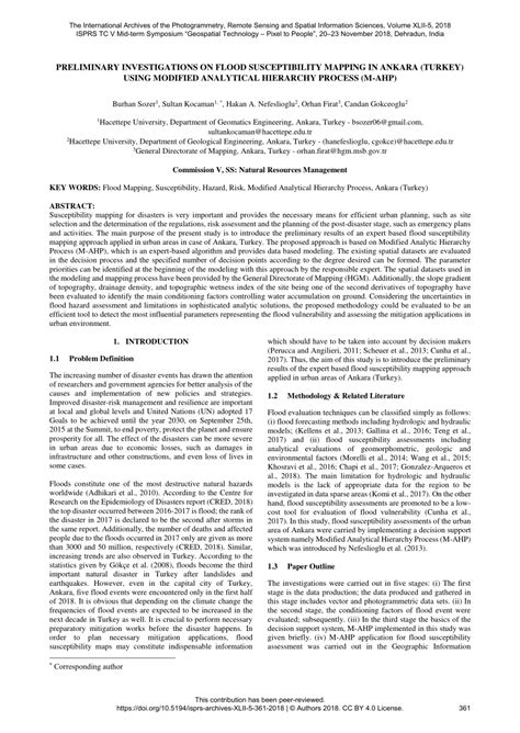 Pdf Preliminary Investigations On Flood Susceptibility Mapping In Ankara Turkey Using
