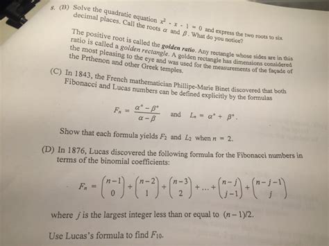 Solved HOMEWORK ON THE FIBONACCI SEQUENCE Chegg