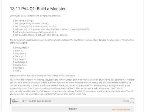 Solved 1311 Pa4 01 Build A Monster Construct A Class
