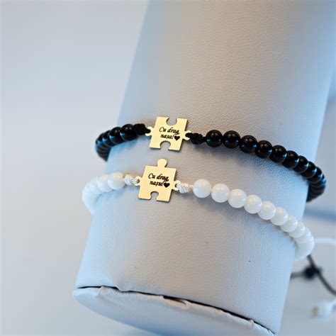 Set 2 Bratari Puzzle Cuplu Cadou Cu Drag Nasul Nasa Aur 14k 585