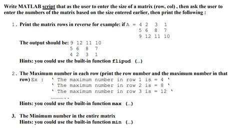 solved write matlab script that as the user to enter the