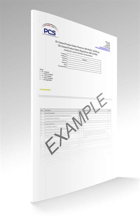 General Product Safety Directive Checklist Product Compliance Support