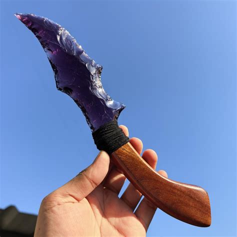 Hand Carved Amethyst Knife Quartz Ritual Athame Ceremonial Crystal Blade For Witchcraft