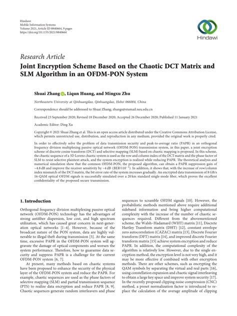 Pdf Joint Encryption Scheme Based On The Chaotic Dct Matrix And Slm