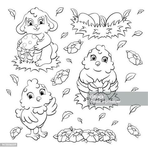 아이들을위한 색칠 공부 책 페이지 부활절 테마 만화 스타일 캐릭터 흰색 배경에 고립된 벡터 일러스트레이션입니다 농장에 대한 스톡 벡터 아트 및 기타 이미지 Istock