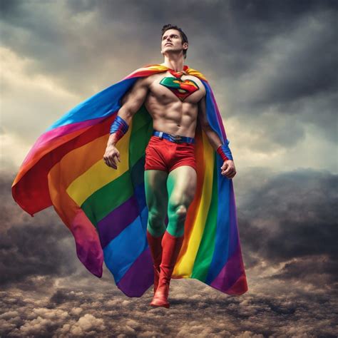 Gay Superhero In Rainbow Cape Rainbow Caped Superhero De