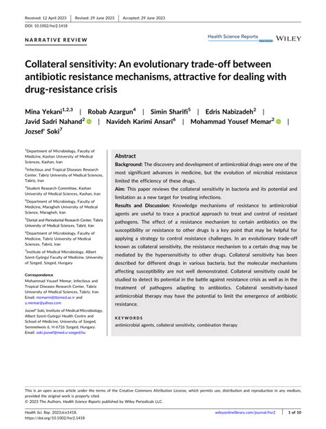 Pdf Collateral Sensitivity An Evolutionary Trade Off Between