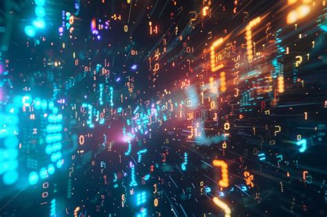 Digital Data Stream Flowing Through Cyberspace With Numerical And Light Trail Abstractions Stock