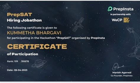 Participation Certificate From Prepsat Prepinsta Manish Agarwal Participation Certificate From Prepsat Prepinsta Manish Agarwal
