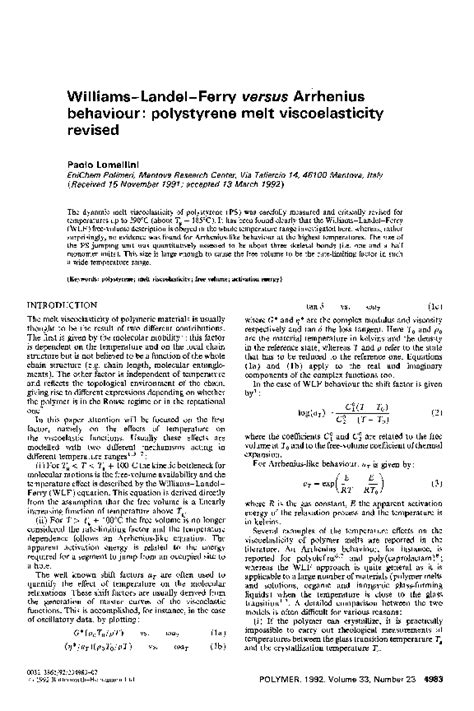 Pdf Williams Landel Ferry Versus Arrhenius Behaviour Polystyrene