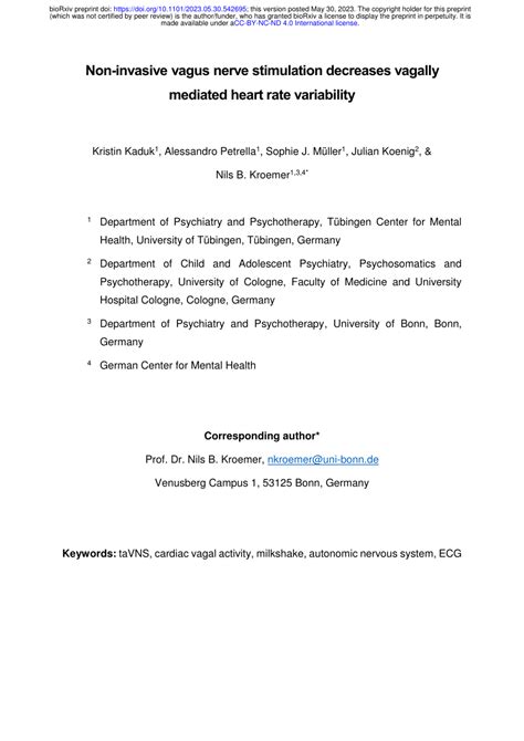 Pdf Non Invasive Vagus Nerve Stimulation Decreases Vagally Mediated