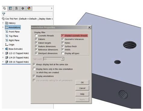 Cosmetic Threads In Solidworks Solidworks Cosmetics Thread
