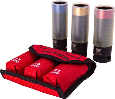 Thin Walled Ultra Tough Alloy Wheel Socket Set 17 19 And 21 Mm Nitrile Grip