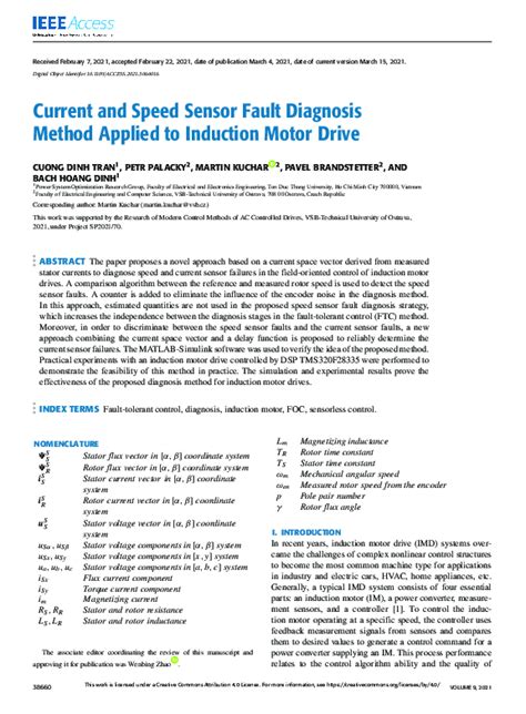 Pdf Current And Speed Sensor Fault Diagnosis Method Applied To