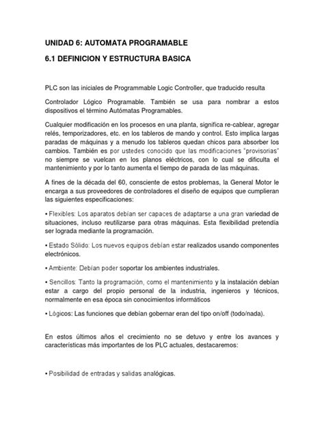Unidad 6 Plc Pdf Controlador Lógico Programable Lenguaje De Programación