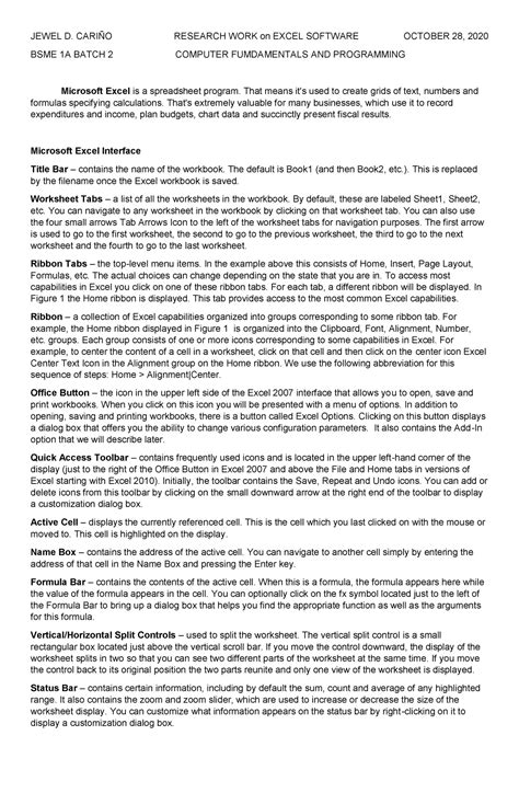 Reseach Work On Excel Software Computer Fundamentals And Programming