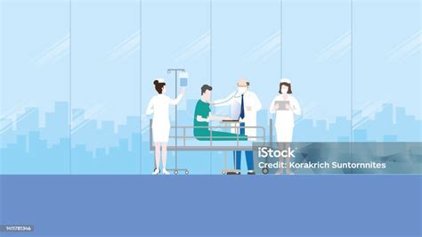 Workaholic 열심히 일하고 과로하고 바쁘고 초과 근무 개념 의료진 의사 간호사 건강 관리 검사 및 식염수 드립 백과 함께 병원 침대에서 노트북으로 일하는 아픈