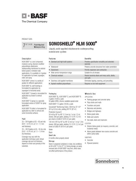 Sonoshield Hlm 5000 Bitumen Membrane Pdf Concrete Asphalt