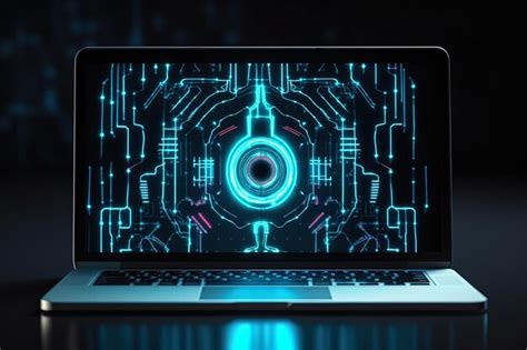 Premium Ai Image Laptop With Shield Cyber Security Concept Laptop And