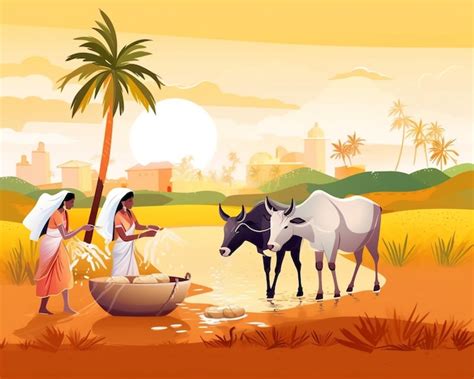 premium ai image a poster of a woman and two cows are working in a field