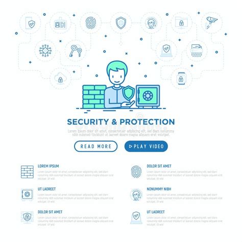 Security And Protection Concept With Thin Line Icons Mobile Security Fingerprint Badge