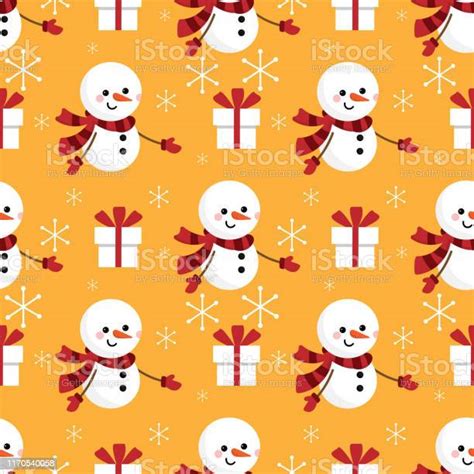 눈사람 선물 상자 및 눈송이 인사말 카드 포장 지 등에 대 한 원활한 패턴 크리스마스 새해 또는 겨울 휴일 시즌에 인사말 시즌 이나 파티 초대를 위한 디자인입니다 벡터