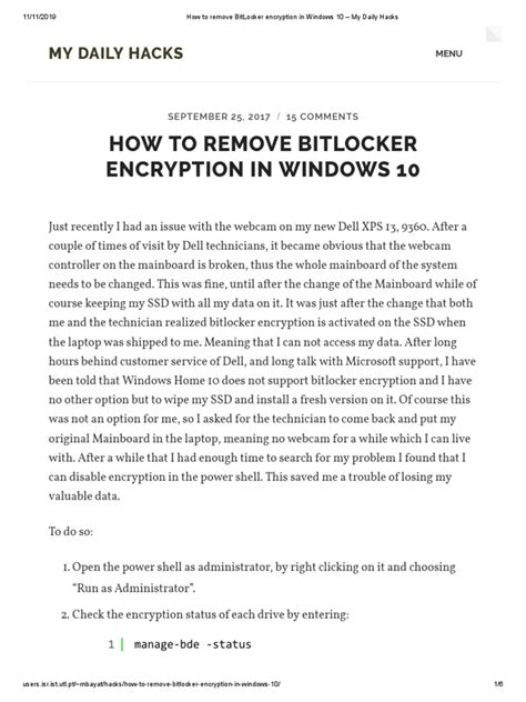 How To Remove Bitlocker Encryption In Windows 10 My Daily Hacks Pdf