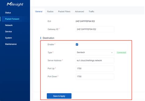 things stack milesightゲートウェイの統合（semtech packet forwarder経由） milesight