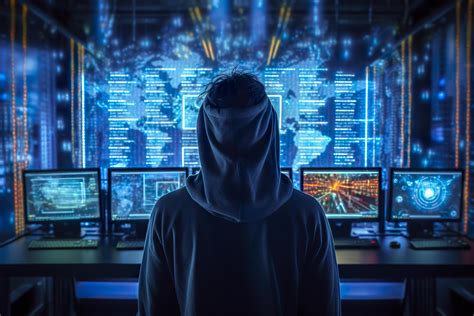 Back Of Anonymous Robot Hacker Concept Of Hacking Cybersecurity Cybercrime Cyberattack Etc