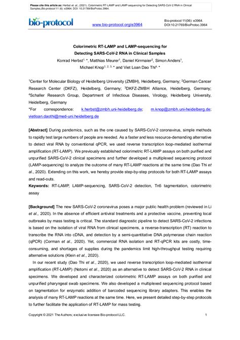 Pdf Colorimetric Rt Lamp And Lamp Sequencing For Detecting Sars Cov 2 Rna In Clinical Samples