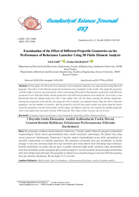 pdf examination of the effect of different projectile geometries on