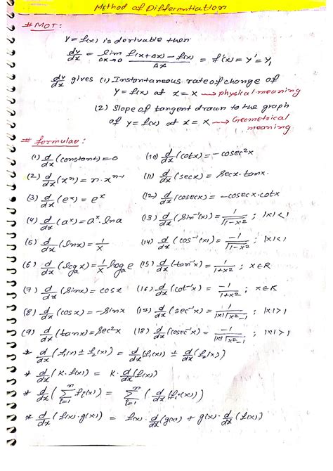 Solution Methods Of Differentiation Handwritten Notes Iit Jee Mains