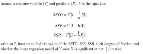 solved assume a response variable y and predictor x use the