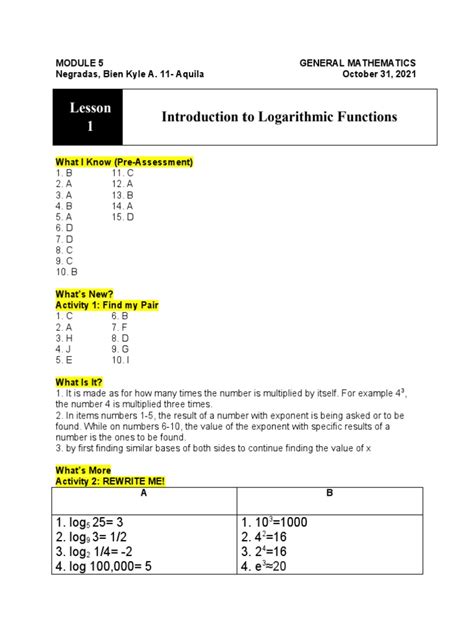 Module 5 General Mathematics Pdf Logarithm Function Mathematics