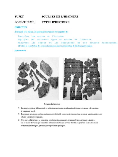 Sources Et Types Dhistoire Historique Pdf Archéologie Anthropologie