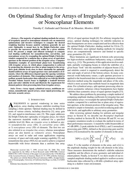 Pdf On Optimal Shading For Arrays Of Irregularly Spaced Or Noncoplanar Elements